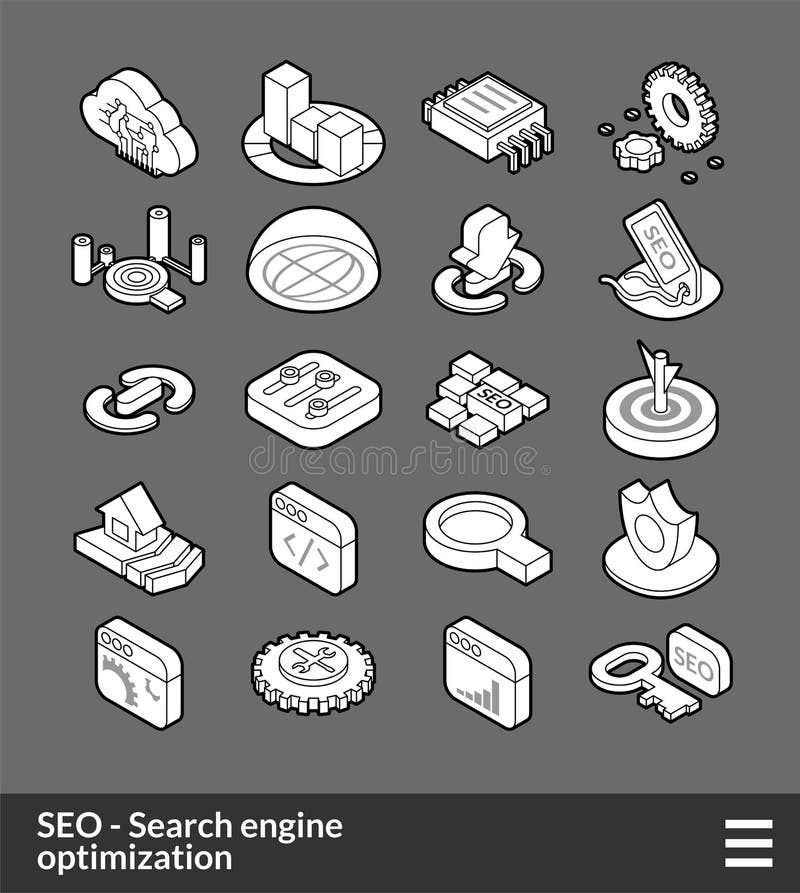 Isometric Outline Icons Set Stock Vector - Illustration of monitoring ...