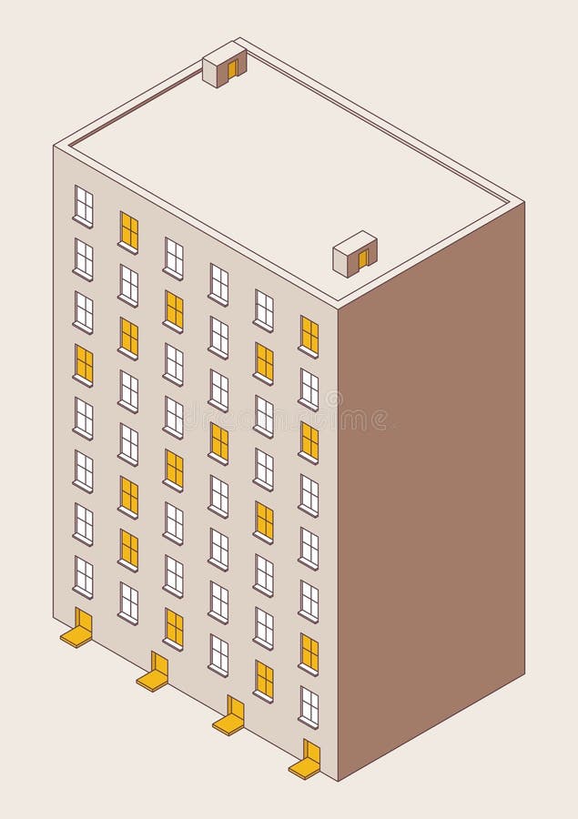 Isometric Outline Multy Storey Building Isolated on Background. Yellow ...