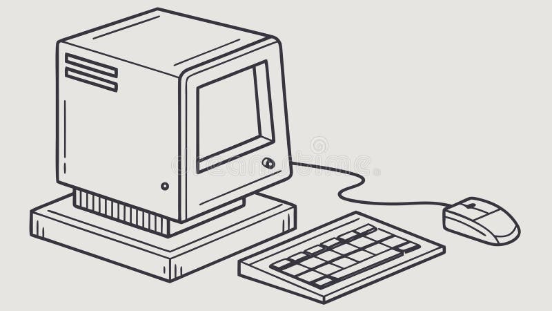 Isometric Outline of Retro Desktop Computer, Vintage Tech Icon, Vector Design Generative AI ...