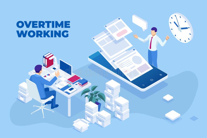 Isometric Overtime Working Concept. Planning Time Business Management ...