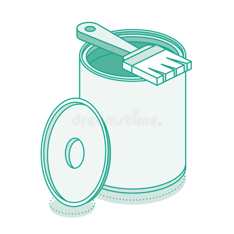 Isometric Paint Brush with Open Can and Cap. Outline Object Isolated on ...