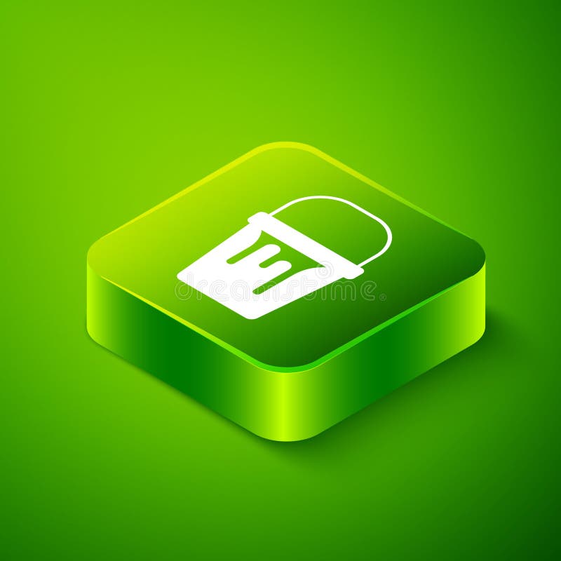 Isometric Paint Bucket Icon Isolated on Green Background. Green Square ...