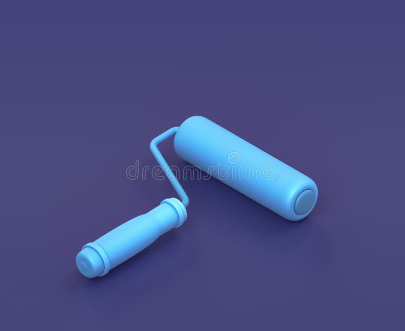 Isometric Paint Roller on Blue Background, Single Color Workshop Tool ...