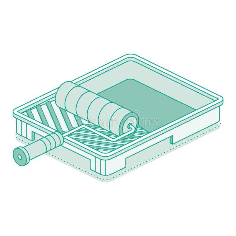 Isometric Paint Roller on Tray. Outline Object Isolated on White ...