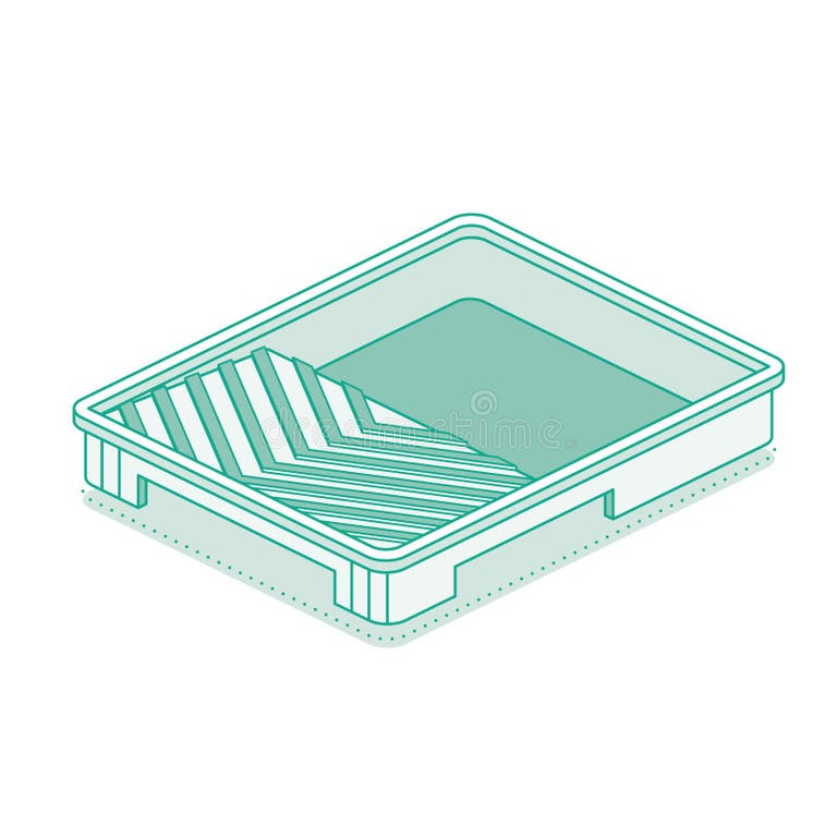 Isometric Paint Tray. Outline Object Isolated on White Background Stock ...