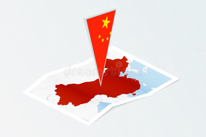 Isometric Paper Map of China with Triangular Flag of China in Isometric ...