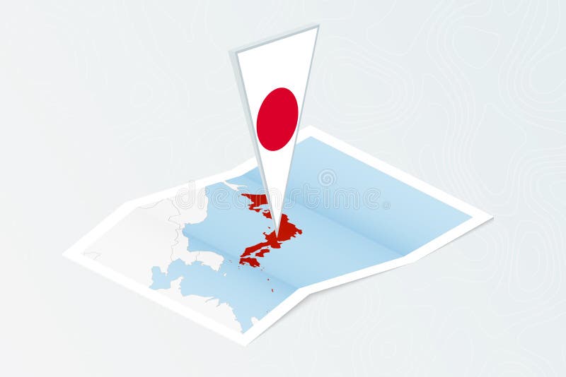 Isometric Paper Map of Japan with Triangular Flag of Japan in Isometric ...