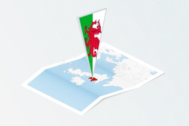 Isometric Paper Map of Wales with Triangular Flag of Wales in Isometric ...