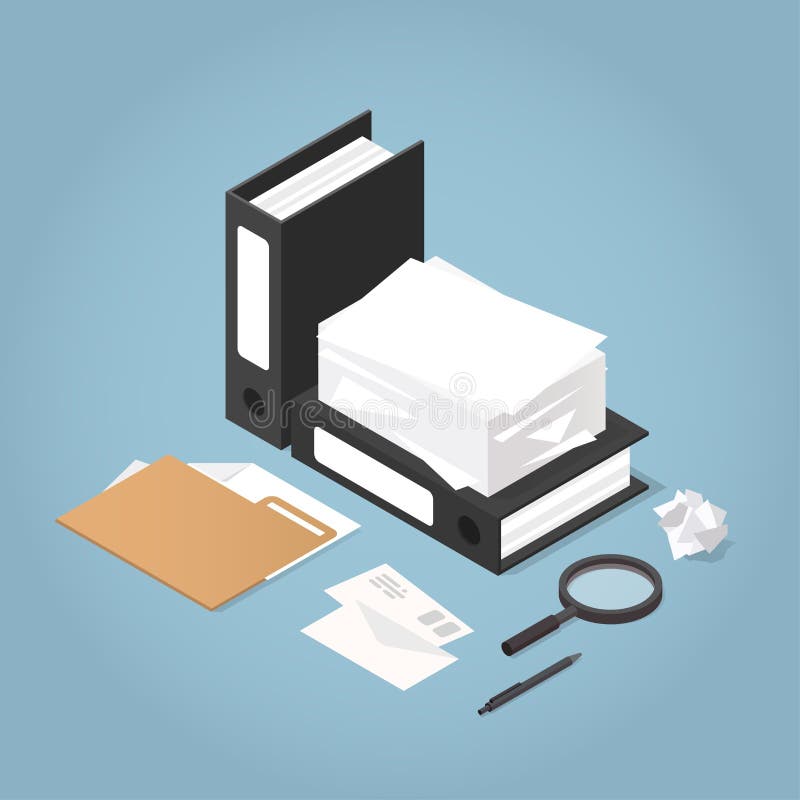 Isometric Paper Work Concept Illustration Stock Vector - Illustration ...
