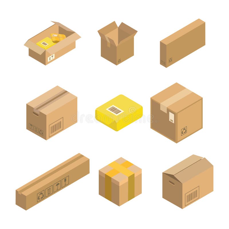 Isometric Parcel Icon. Set Packing Box Vector Illustration Isolated on ...