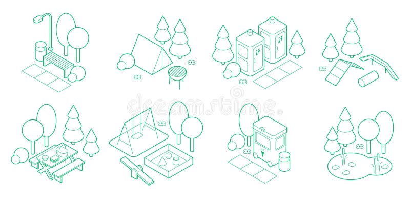 Isometric Park Outline Illustration Stock Vector - Illustration of park ...