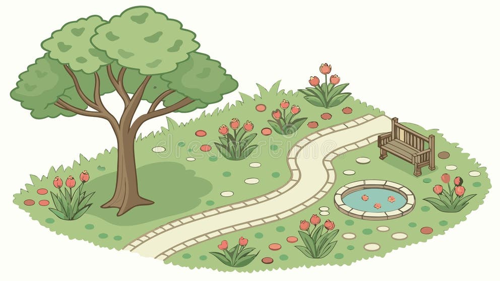 Isometric Park Path with Bench, Vector Design Generative AI Stock ...