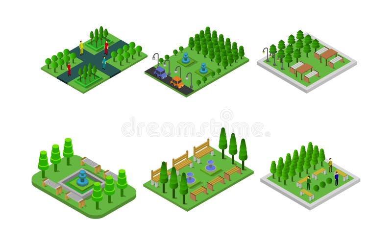 Isometric Park Set Vector Illustration Stock Illustration ...