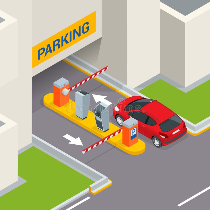 Isometric Parking Payment Station, Access Control Concept. Parking ...