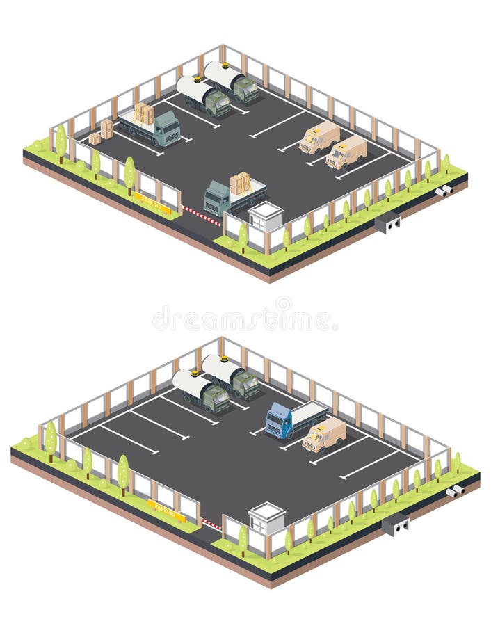 Isometric Parking for Trucks and Cars. Checkpoint with Barrier Stock ...