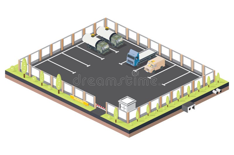 Isometric Parking for Trucks and Cars. Checkpoint with Barrier Stock ...