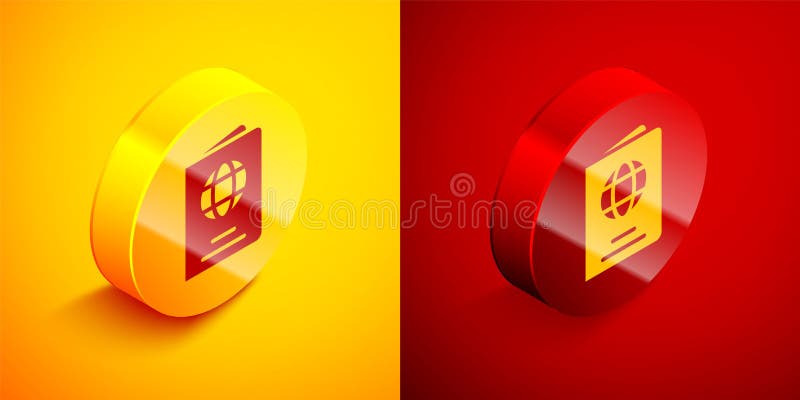 Isometric Passport with Biometric Data Icon Isolated on Orange and Red ...