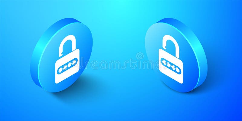 Isometric Password Protection and Safety Access Icon Isolated on Blue ...