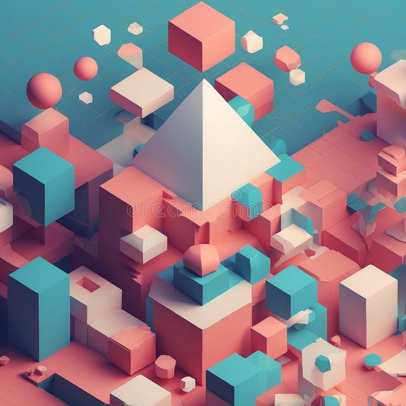 Isometric Pastel Floating Cubes, Pyramids & Cylinders Vector Pattern ...