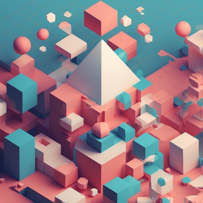 Isometric Pastel Floating Cubes, Pyramids & Cylinders Vector Pattern ...