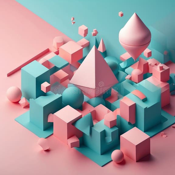 Isometric Pastel Floating Cubes, Pyramids & Cylinders Vector Pattern ...