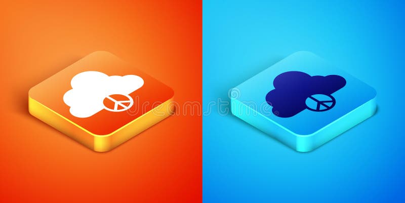 Isometric Peace Cloud Icon Isolated on Orange and Blue Background ...