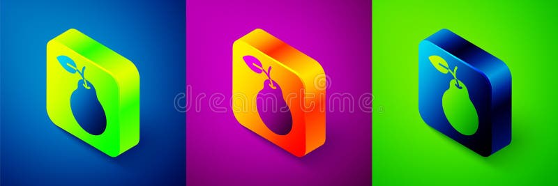 Isometric Pear Icon Isolated on Blue, Purple and Green Background ...