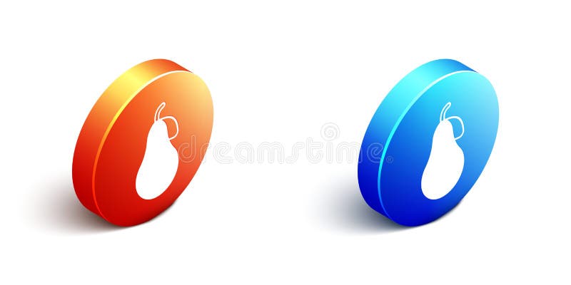 Isometric Pear Icon Isolated on White Background. Fruit with Leaf ...