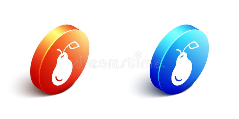 Isometric Pear Icon Isolated on White Background. Fruit with Leaf ...