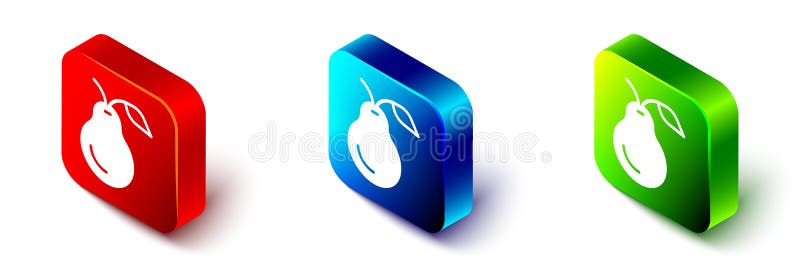 Isometric Pear Icon Isolated on White Background. Fruit with Leaf ...