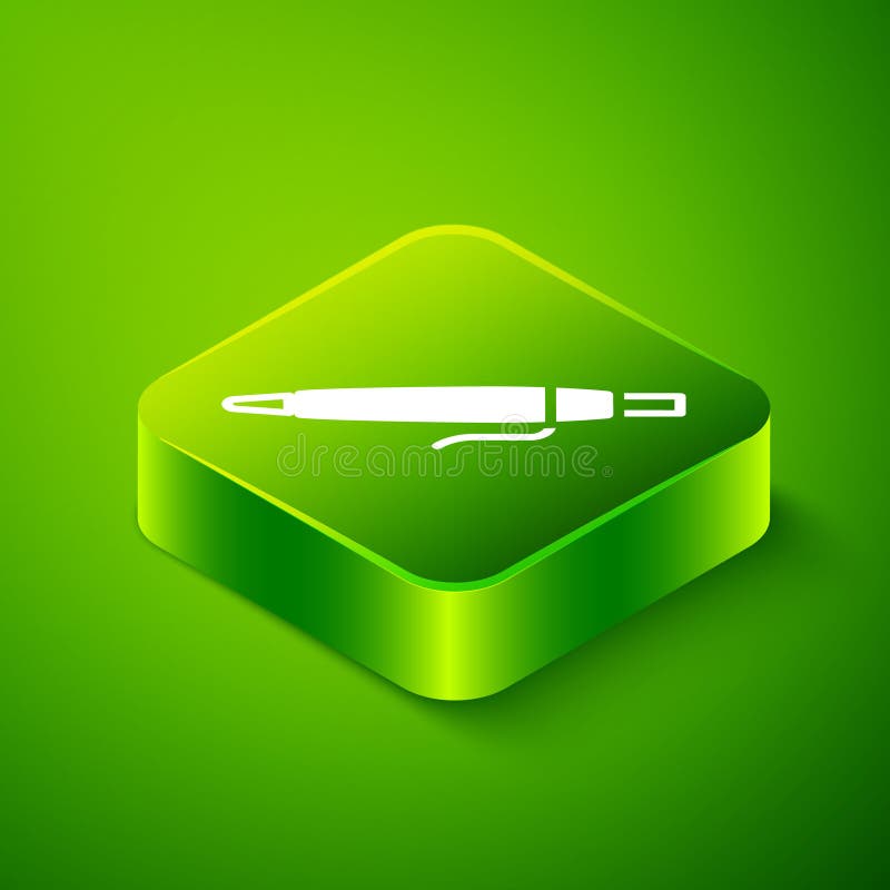 Isometric Pen Icon Isolated on Green Background. Green Square Button ...