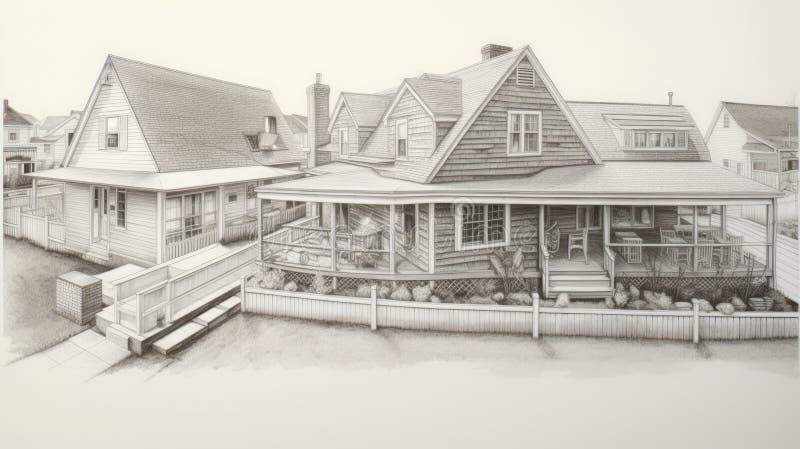 Isometric Pencil Illustration of Cape Cod with Vanishing Points and ...