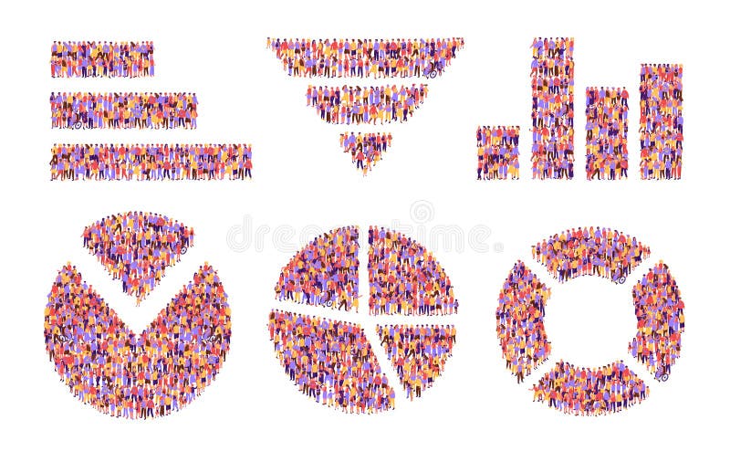 Isometric People Chart. Bar and Line Graphs, Pie Charts for Demographic ...
