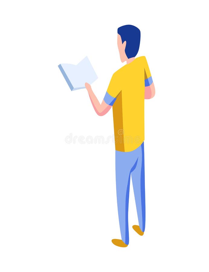 Isometric People Icon. 3d Men Back View with Book in Hand. Modern Young ...