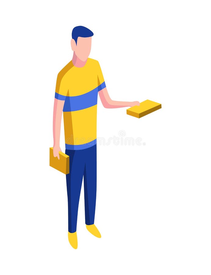 Isometric People Icon. 3d Men Front View with Books in Hands. Modern ...