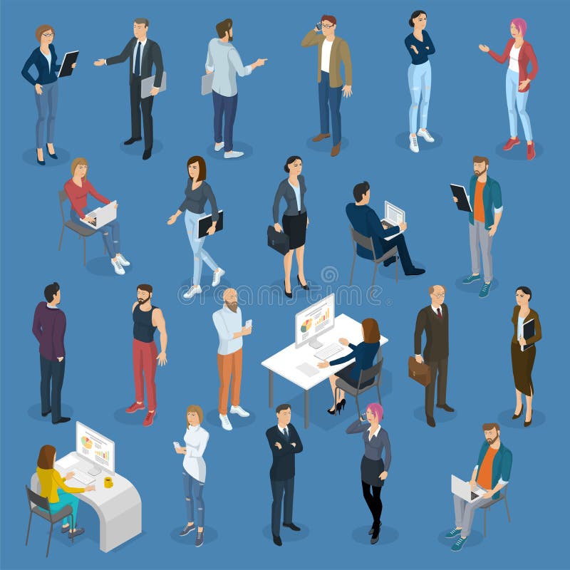 Isometric people in office stock vector. Illustration of creative ...