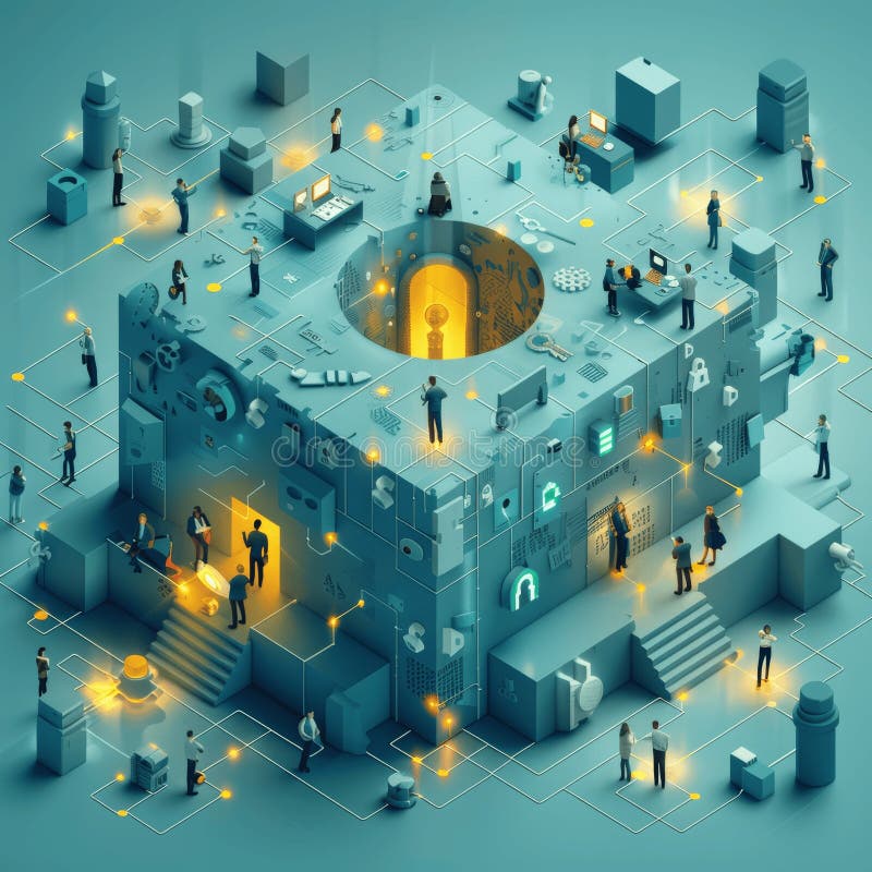 Isometric People and Poses Around Cube with Keyhole, Infinite Flow ...