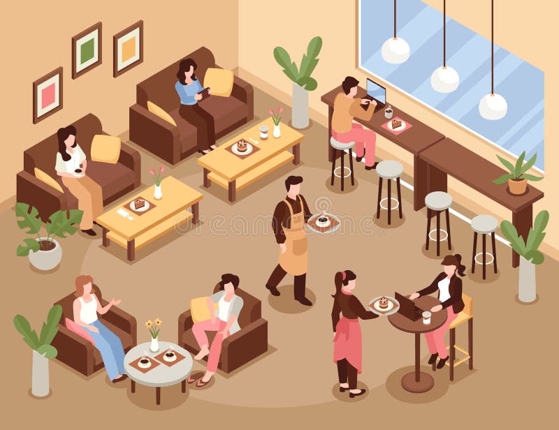 Isometric People at Restaurant Original Set Stock Vector - Illustration ...