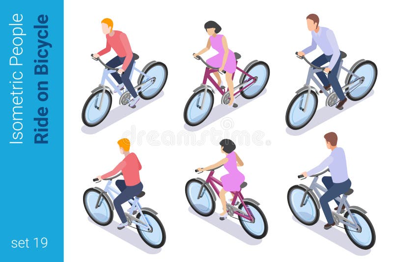 Isometric People Ride on Bicycle Active Outdoor Flat Vector Collection ...