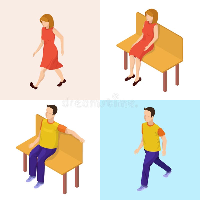 Isometric Woman Yoga Exercices Set. Fit Girl Exercising in Different ...