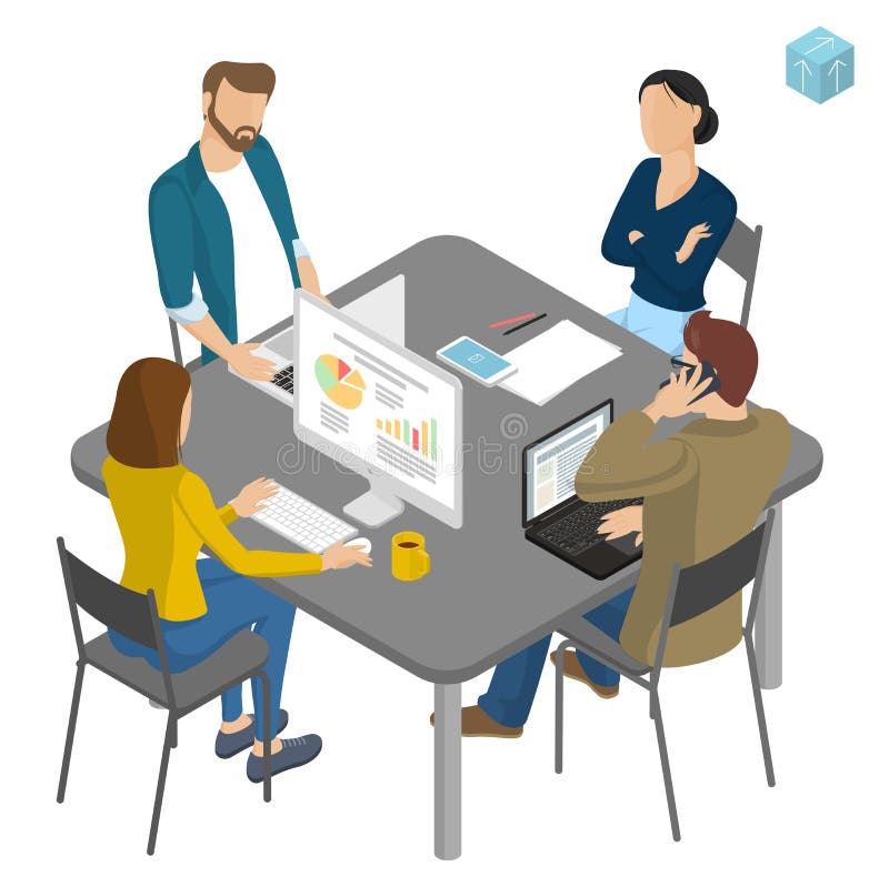 Isometric People Working in Office. Stock Vector - Illustration of ...