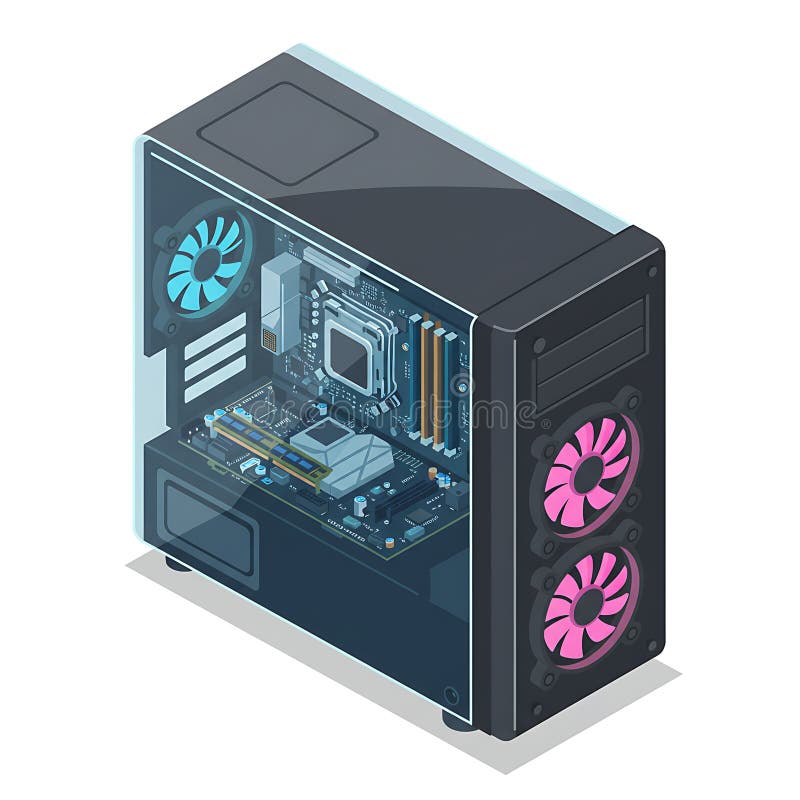 Transparent PC Case Isometric View Stock Illustration - Illustration of ...