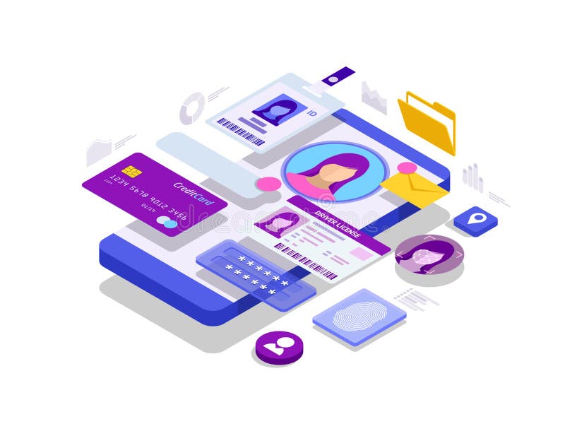Isometric Personal Data Information App, Identity Private Concept ...