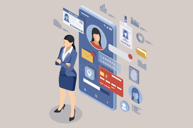 3D Isometric Privacy and Data Protection Concept with Hero Protect Data ...