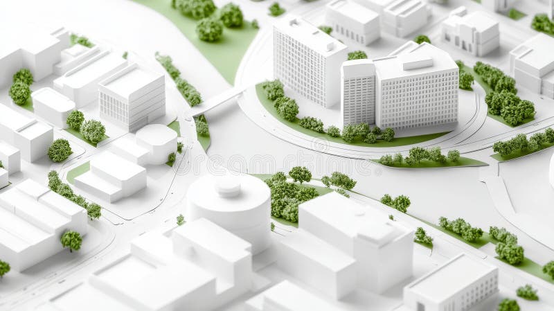 Isometric Perspective of a White Map Scene with City Roads and ...