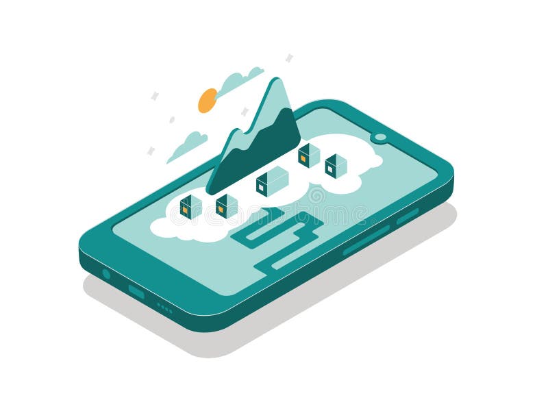 Isometric phone. Camp map stock vector. Illustration of graphics ...