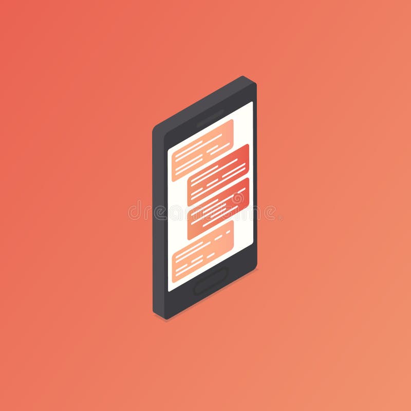 Isometric Phone with Chat on Screen. Stock Vector - Illustration of ...