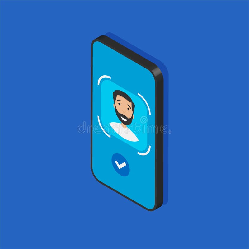 Isometric Phone with Face Id Technology on Display. Stock Vector ...