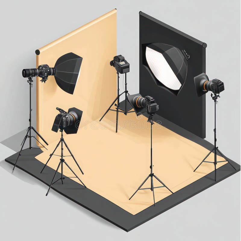 Isometric Photography Studio Setup with Softboxes, Backdrops, and ...