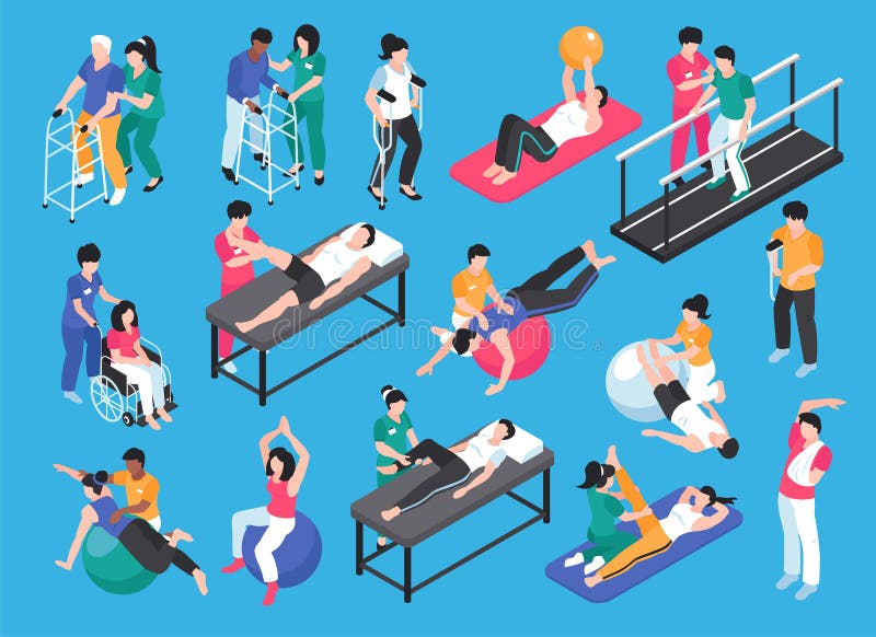 Physiotherapy Isometric Icon Set Stock Vector Illustration Of Doctor